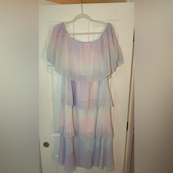 Dresses | Tri Colored Off The Shoulder Ruffles Midi Dress Xl | Poshmark